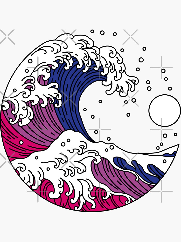 "Great Wave of Kanagawa Bisexual Flag Bi Pride" Sticker for Sale by ...