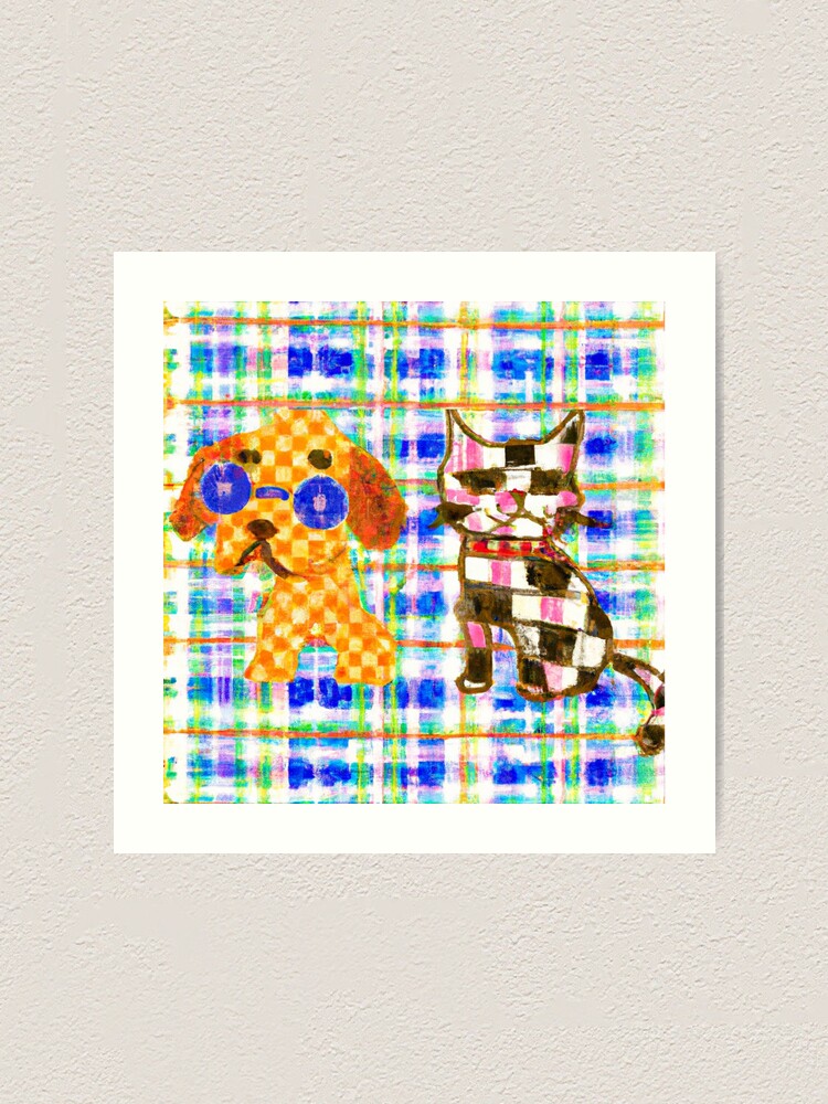 "Gingham Dog and Calico Cat in Painted Cartoon Style (AI Generated Art ...