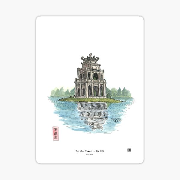 "Turtle Tower Hanoi Vietnam (Hồ Hoàn Kiếm) Illustration" Sticker for ...