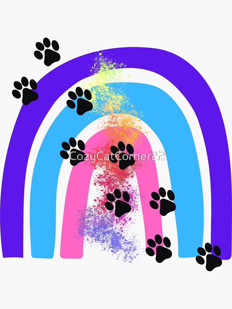"Multicolor rainbow paw print, fun whimsical paint splatter design ...