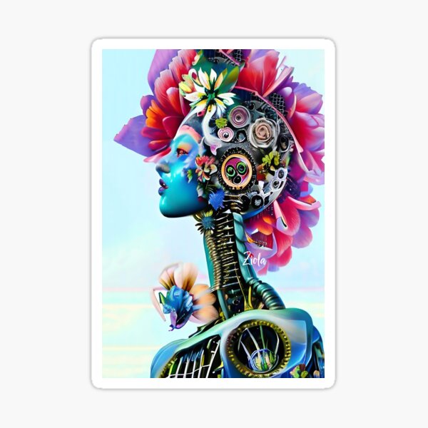 " Surreal Cyborg Flower Cyber Girl Android Cute Robot" Sticker for Sale ...