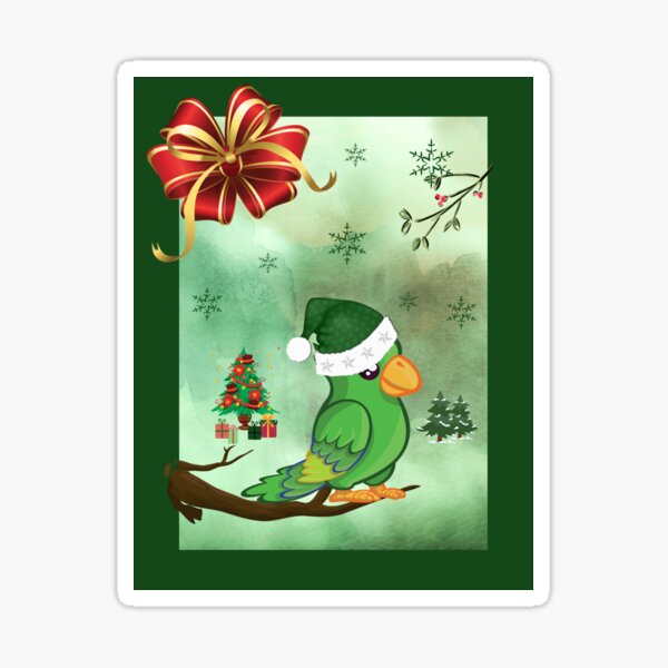 "Christmas Bird with Green Santa Hat" Sticker for Sale by PRBloem ...