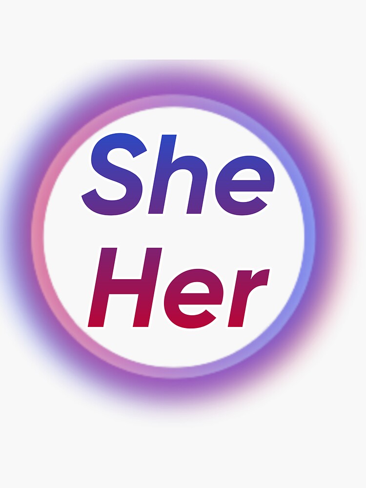 "Faded navy and maroon circle pronouns she her" Sticker for Sale by ...