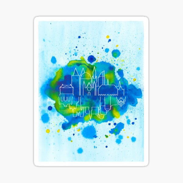 "Brussels The Hague City skyline DuoCityScape Blue Yellow" Sticker for ...