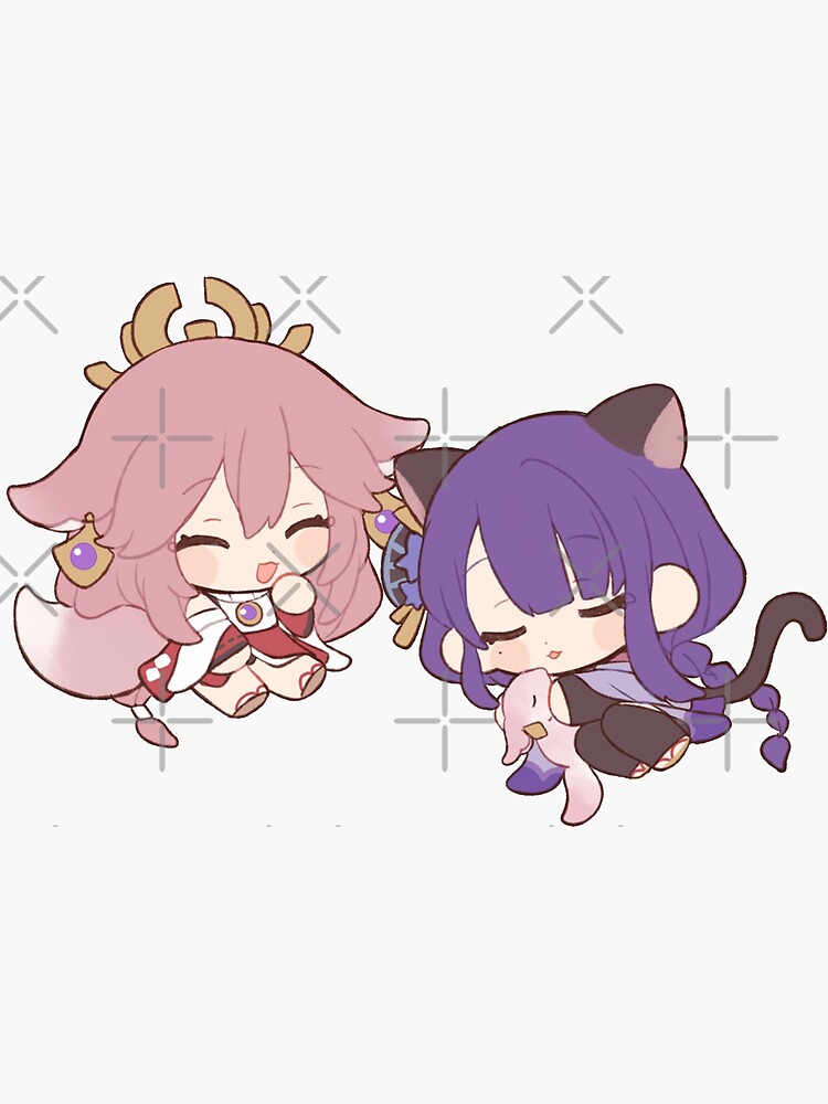 Pegatina for Sale con la obra «Raiden Yae Miko Dormir Chibi Kawaii ...