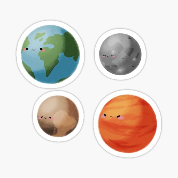 "Happy Planets 2 - Earth, Moon, Mars, Pluto" Sticker for Sale by ...