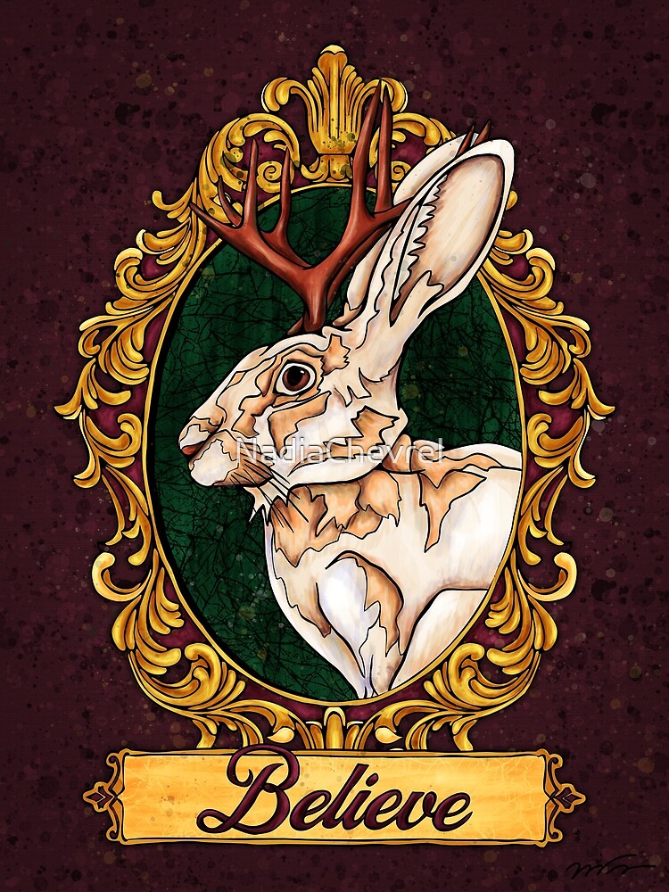 "Jackalope portrait with golden frame, cryptid rabbit creature" Poster ...
