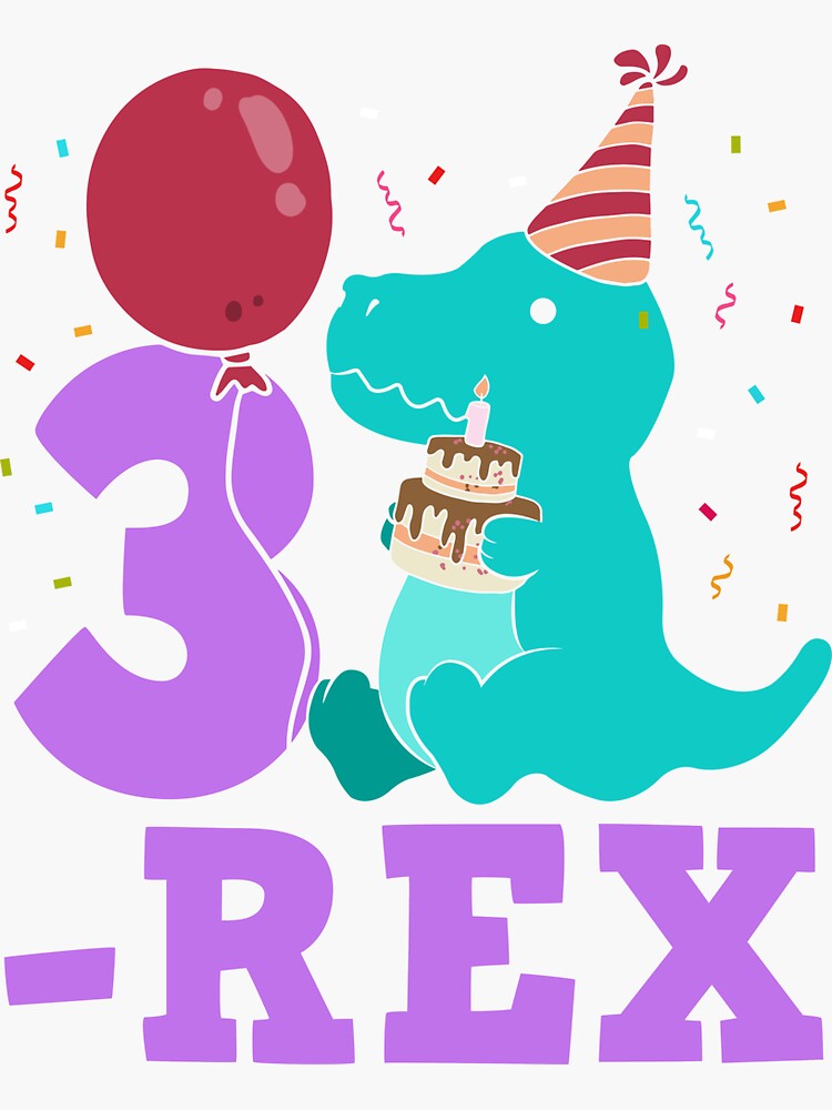 "Three-Rex Birthday Party Dinosaur" Sticker by lsrclothing | Redbubble