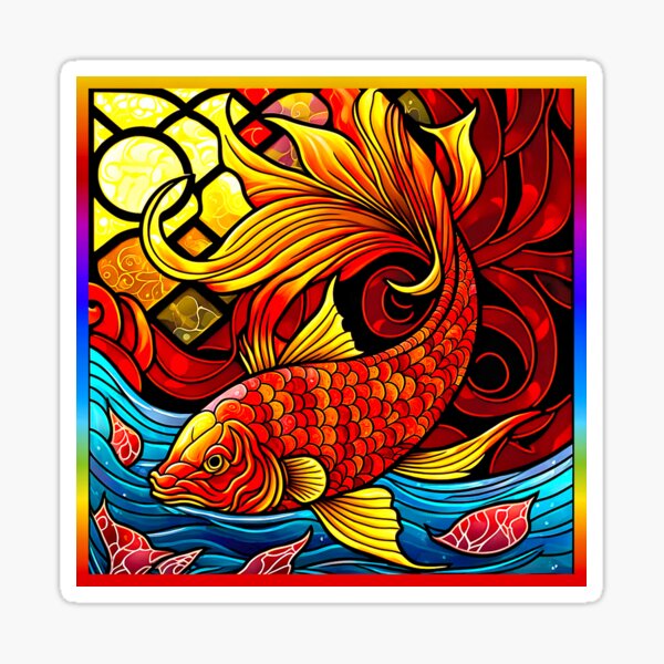 "Stained Glass Art: Golden and Red Koi Fish" Sticker for Sale by ...