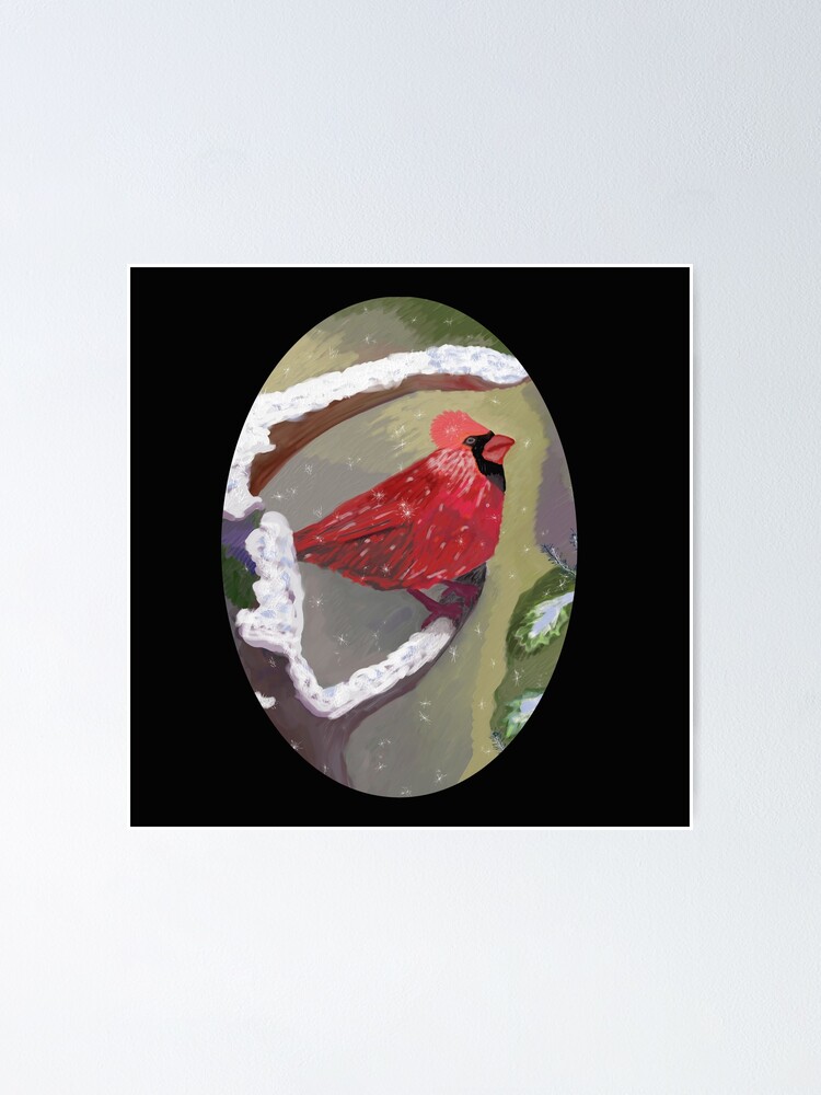 "Red Cardinal In the Winter" Poster for Sale by TechLaughs | Redbubble