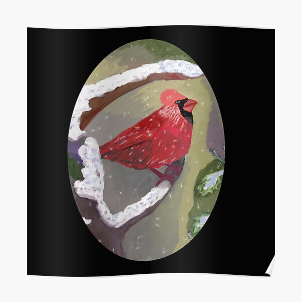 "Red Cardinal In the Winter" Poster for Sale by TechLaughs | Redbubble