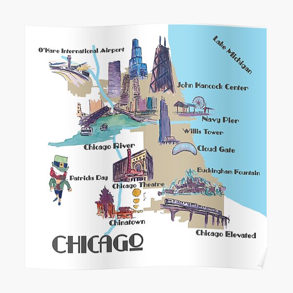 "Chicago Michigan map with attractions" Poster by artshop77 | Redbubble