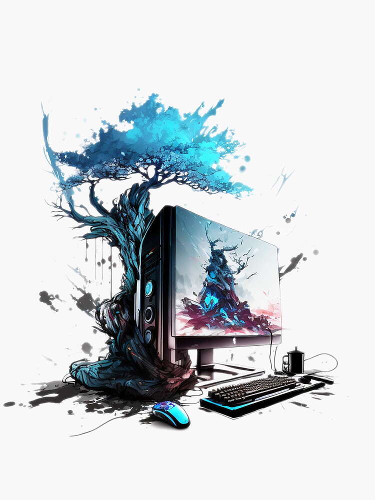 "Gaming PC Ink Painting" Sticker for Sale by wallycobra | Redbubble