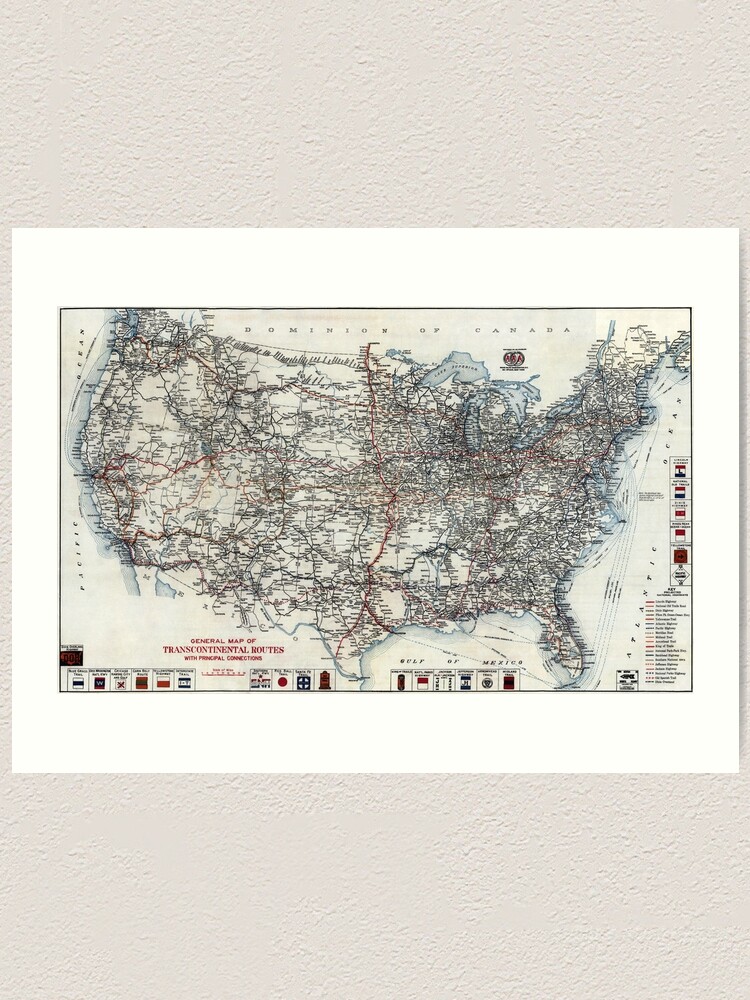 "Road and Highway Map of America Before Interstate Freeway System 1918 ...