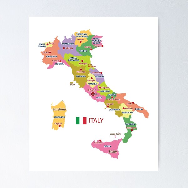 "Italy map with regions and main cities" Poster for Sale by alijun ...
