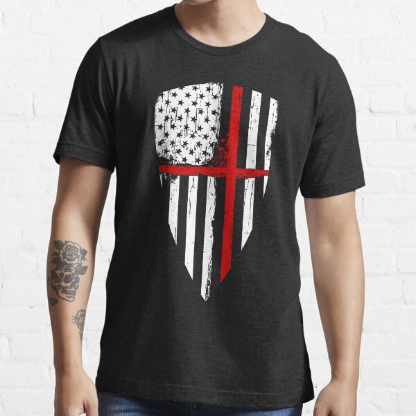 "Red Line Crusader American Flag Shield Graphic" T-shirt for Sale by ...