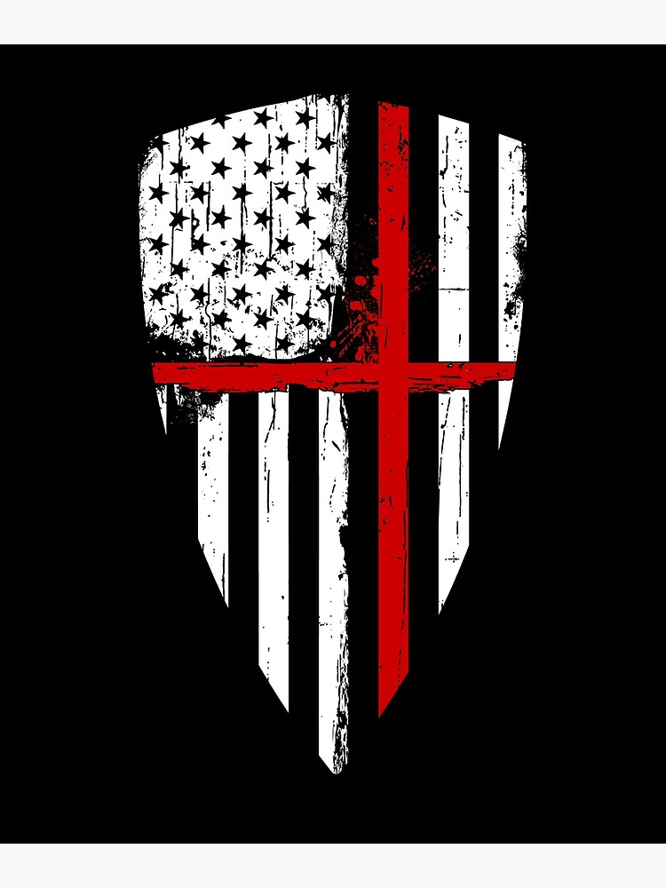 "Red Line Crusader American Flag Shield Graphic" Canvas Print by ...