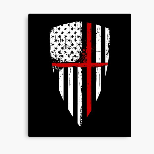 "Red Line Crusader American Flag Shield Graphic" Canvas Print by ...