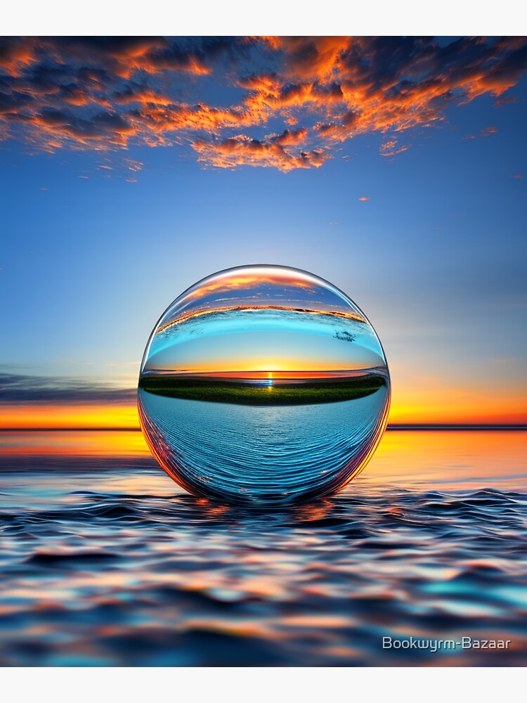 "Abstract art of a crystal sphere hovering above the ocean and ...