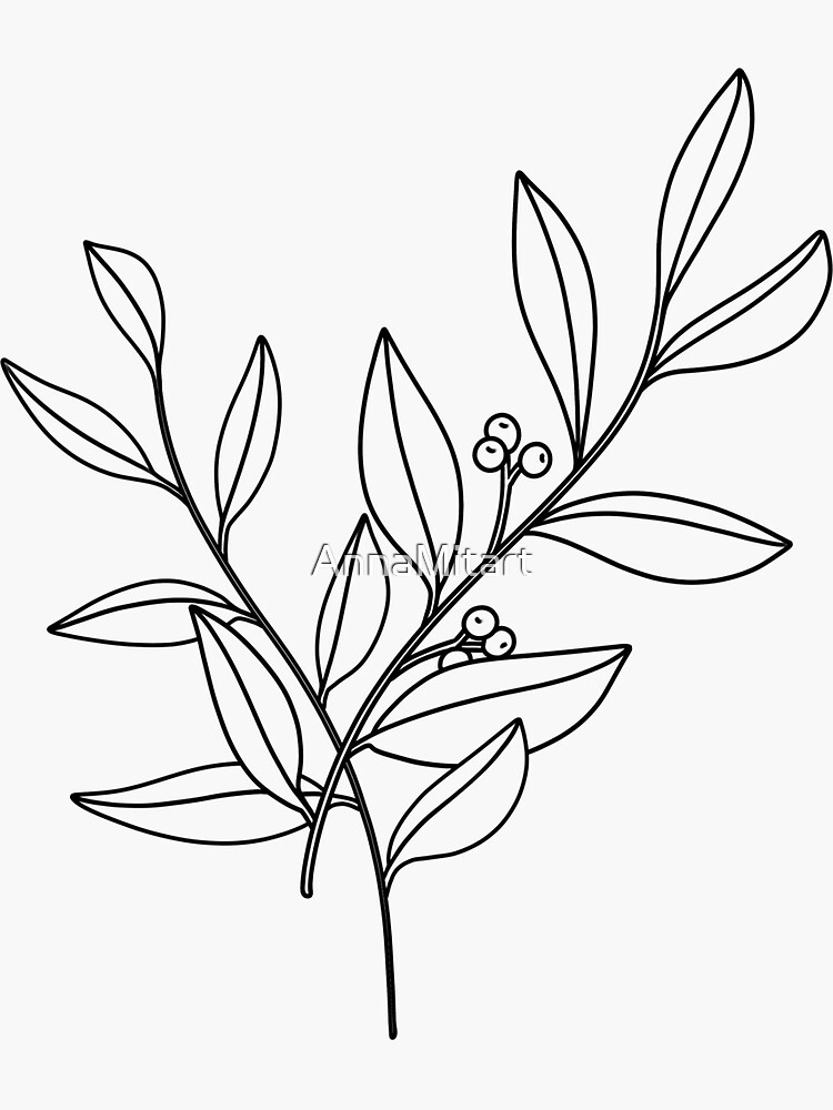 "Line drawing of laurel branches" Sticker for Sale by AnnaMitart ...