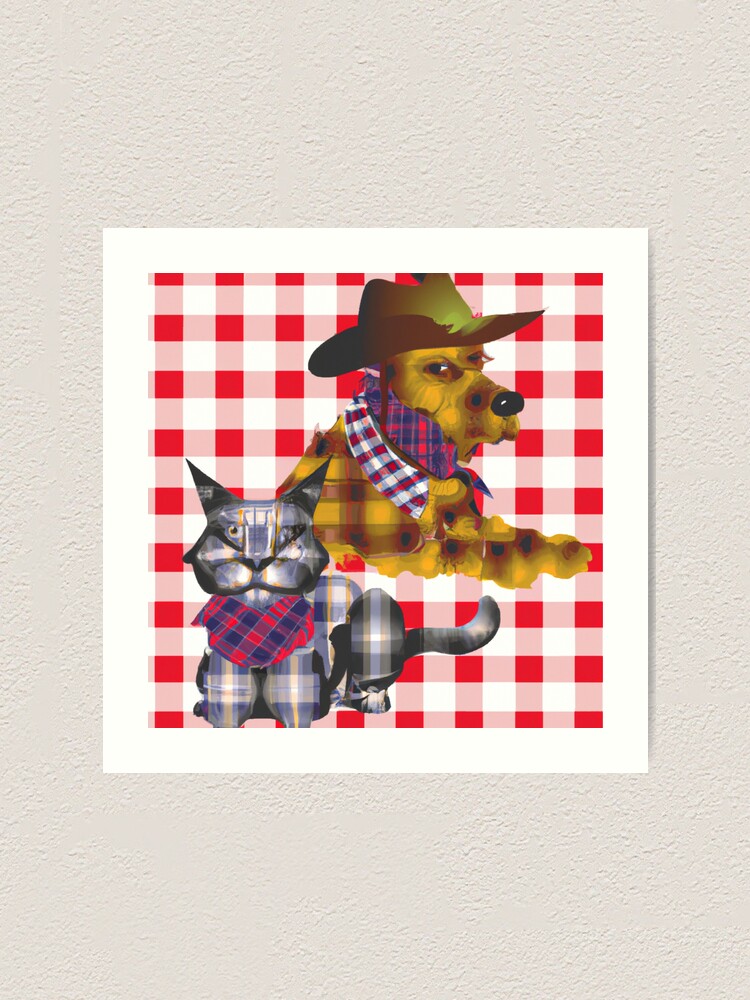"Gingham Dog and Calico Cat in Western Cowboy style (AI Generated Art ...
