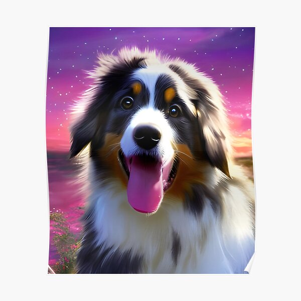 "Australian shepherd dog with magical nature wallpaper" Poster for Sale ...