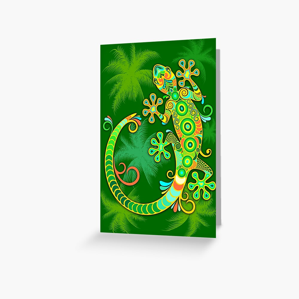 "Gecko Lizard Colorful Tattoo Style" Greeting Card for Sale by ...