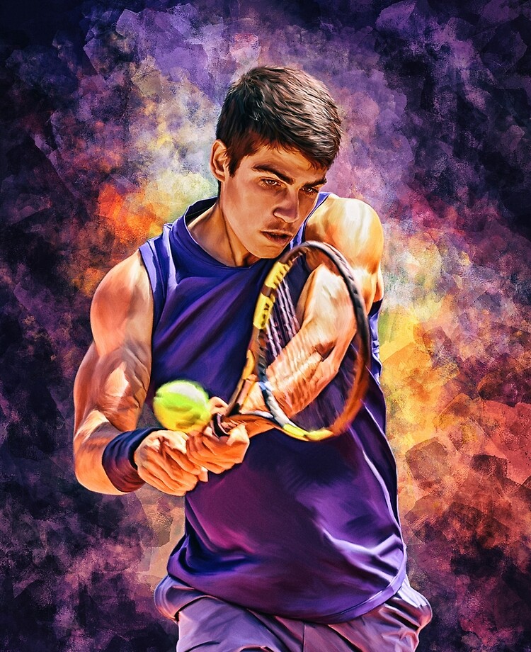 "Carlos Alcaraz of Spain plays backhand. Digital artwork print poster ...