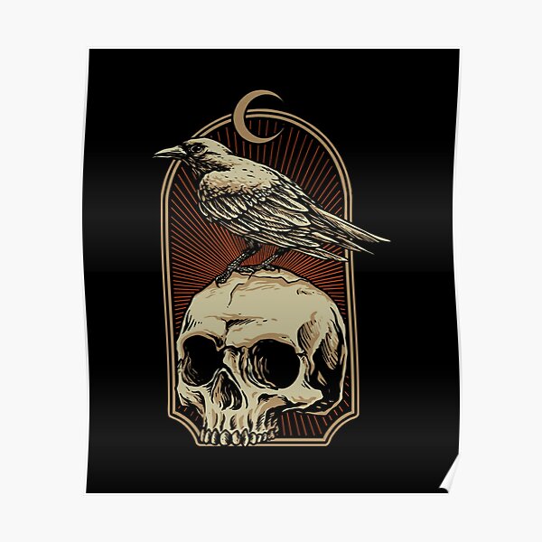 "Black Raven with skull and moon " Poster for Sale by CorabicaArt ...