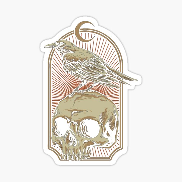 "Black Raven with skull and moon " Sticker for Sale by CorabicaArt ...