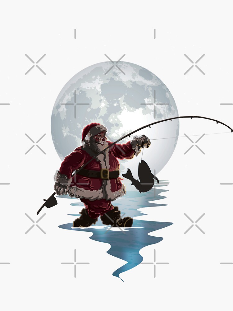 "Merry Fishmas Funny Christmas Fishing Art, Santa Fisherman Moonlit ...