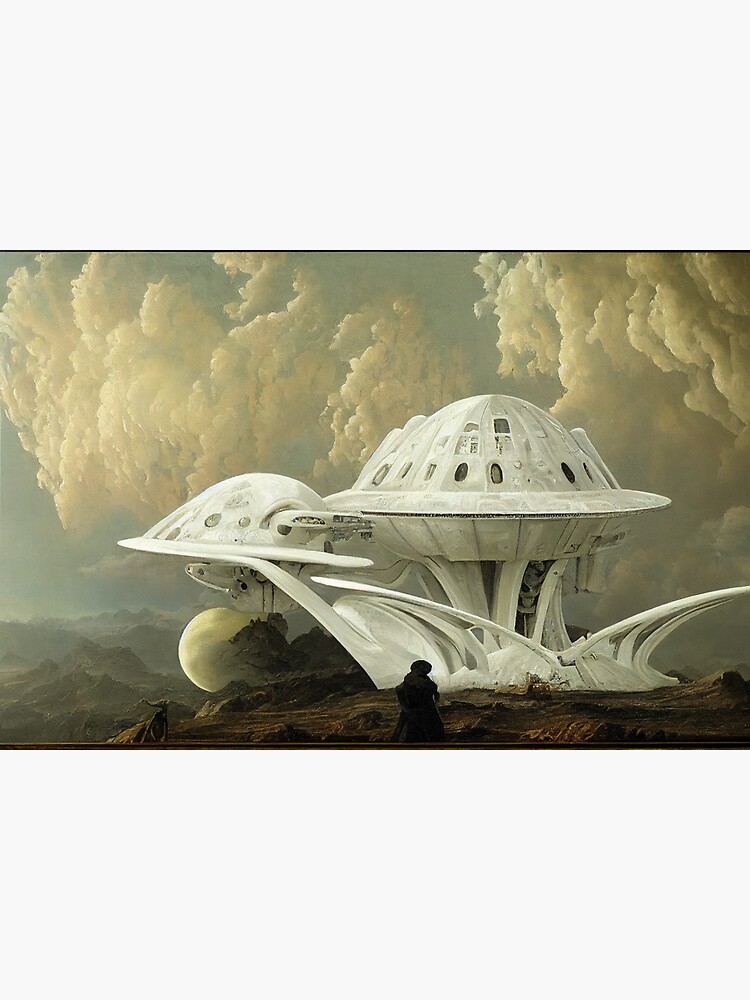 "Futuristic renaissance painting of a white spaceship house" Sticker ...