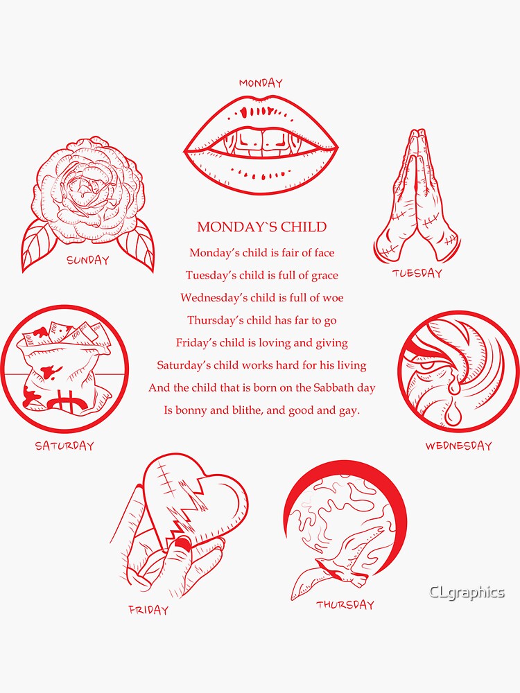 "Wednesday`s Child is Full of Woe Poem Design" Sticker for Sale by ...
