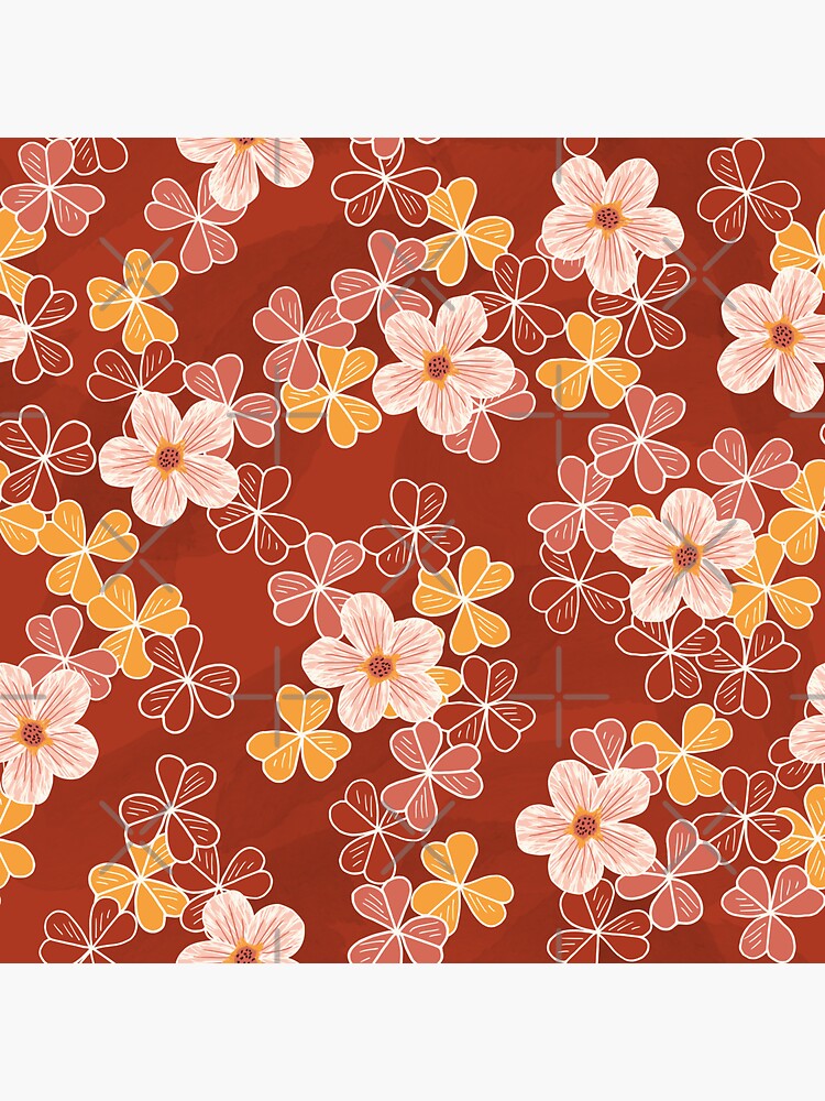 "Clover Leaves and Flowers in Rust Red" Sticker for Sale by sasafulart ...