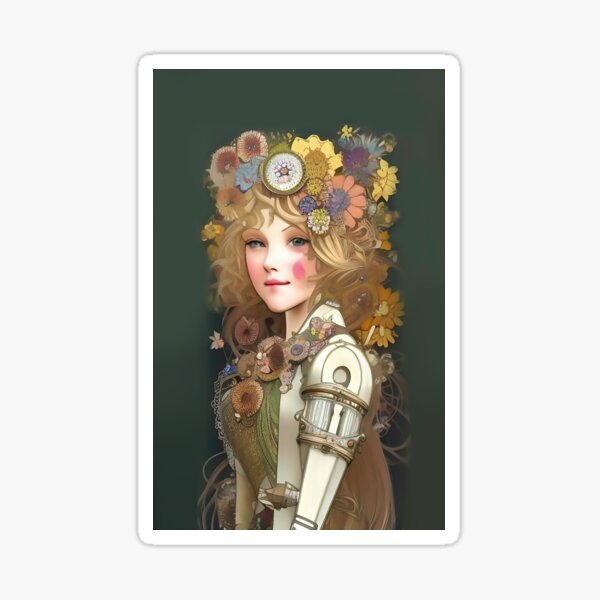 "Cute Anime Girl Flowers Steampunk " Sticker for Sale by ZiolaRosa ...