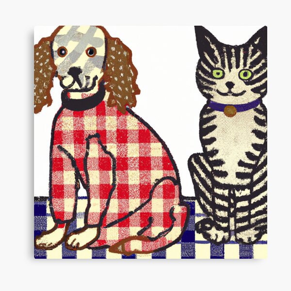 "Gingham Dog and Calico Cat in Ukiyo-e style (AI Generated Art)" Canvas ...