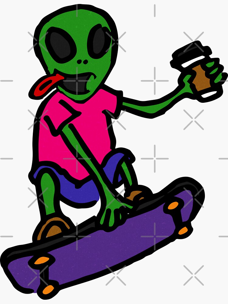"Alien Skater" Sticker for Sale by NickacanDesigns | Redbubble