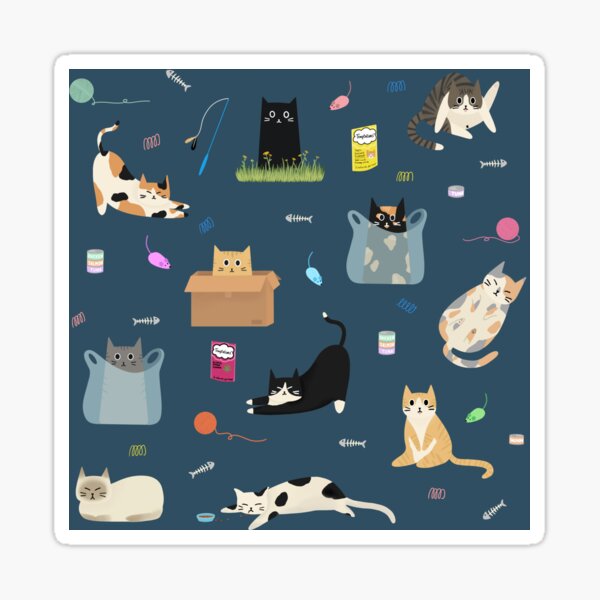"Funny Cat Doodle Pattern " Sticker for Sale by BluebellPainter | Redbubble