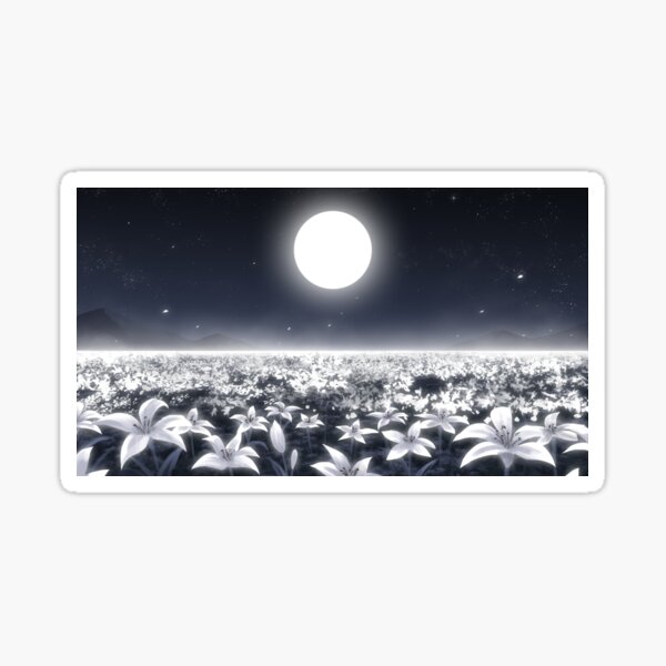 "Anime Flower Field Night With Full Moon" Sticker for Sale by ...