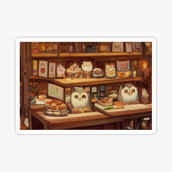 "Cozy Owl Cafe" Sticker for Sale by rudekitten | Redbubble
