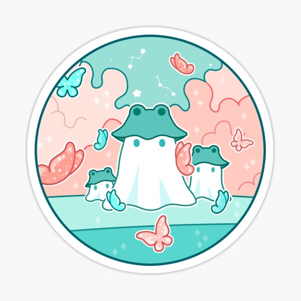 "Three ghosts in frog hats in a butterfly field" Sticker for Sale by ...