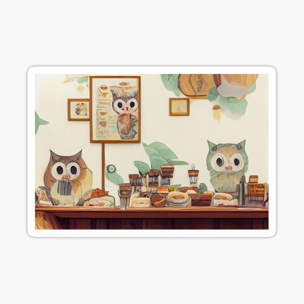"Cozy Owl Cafe" Sticker for Sale by rudekitten | Redbubble