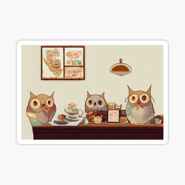 "Cozy Owl Cafe" Sticker for Sale by rudekitten | Redbubble