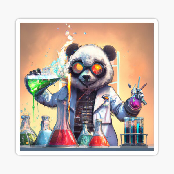 "panda mad scientist mixing sparkling chemicals" Sticker for Sale by ...