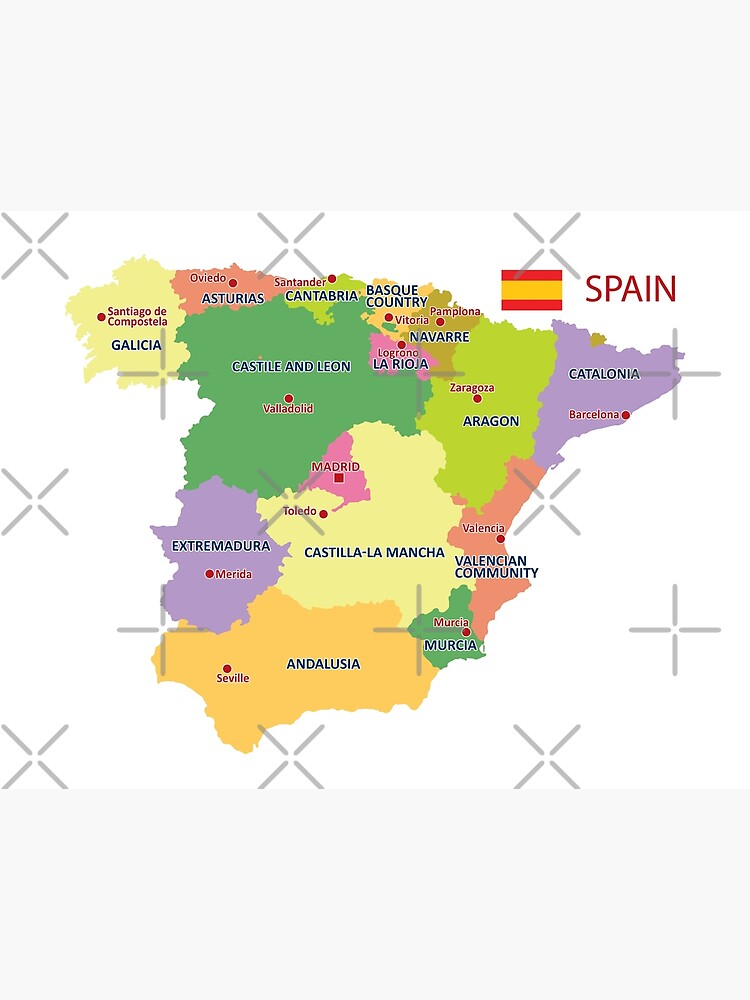 Póster «Mapa de España con regiones y ciudades principales» de alijun | Redbubble