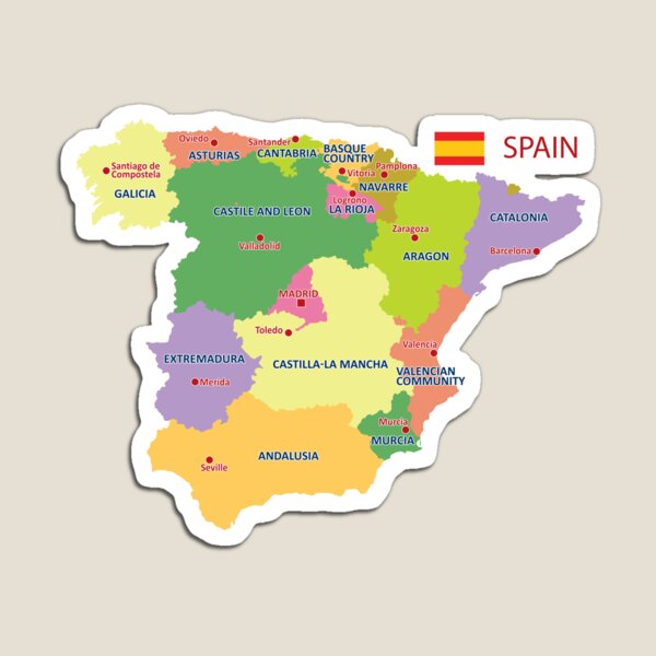 Magnet for Sale avec l'œuvre « Carte de l'Espagne avec les régions et ...