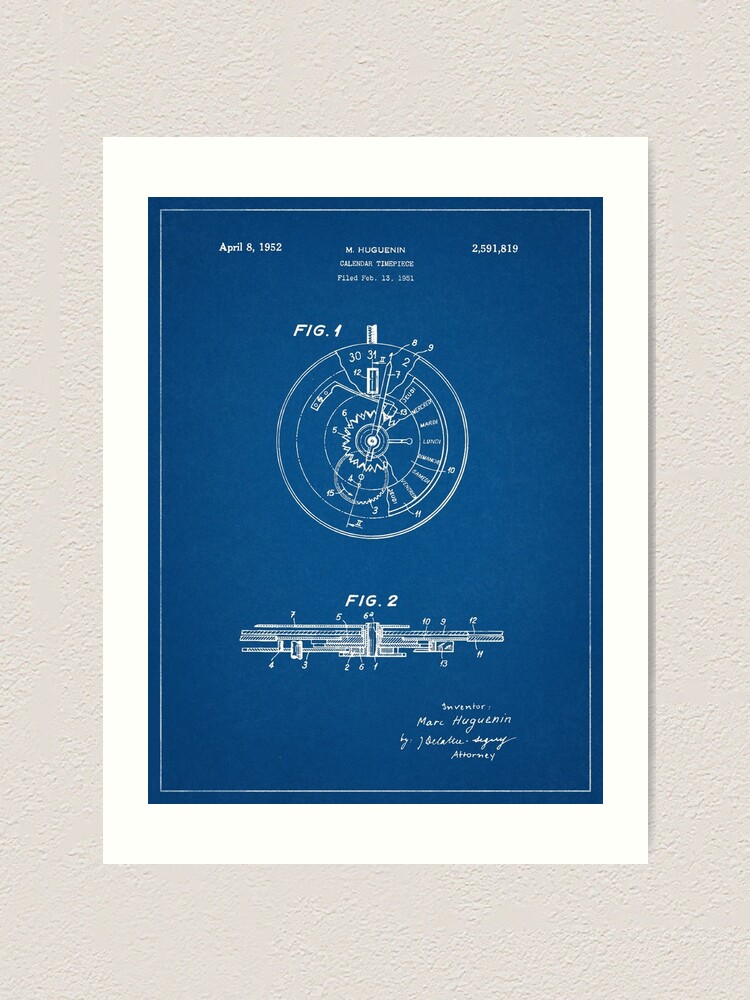 "1952 Marc Hugenin Rolex Watch Patent Art Blueprint" Art Print by ...