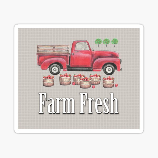 "Old Red Farm Truck - Farm Fresh" Sticker for Sale by tandre | Redbubble