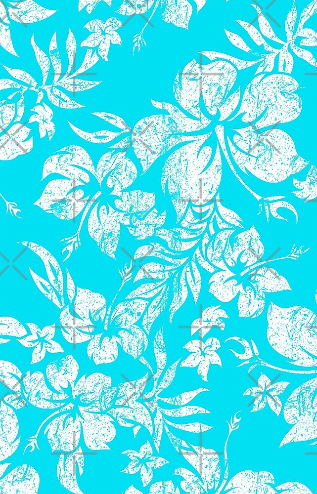 "Hibiscus Pareau Hawaiian Vintage Aloha Shirt Print - Turquoise" by ...