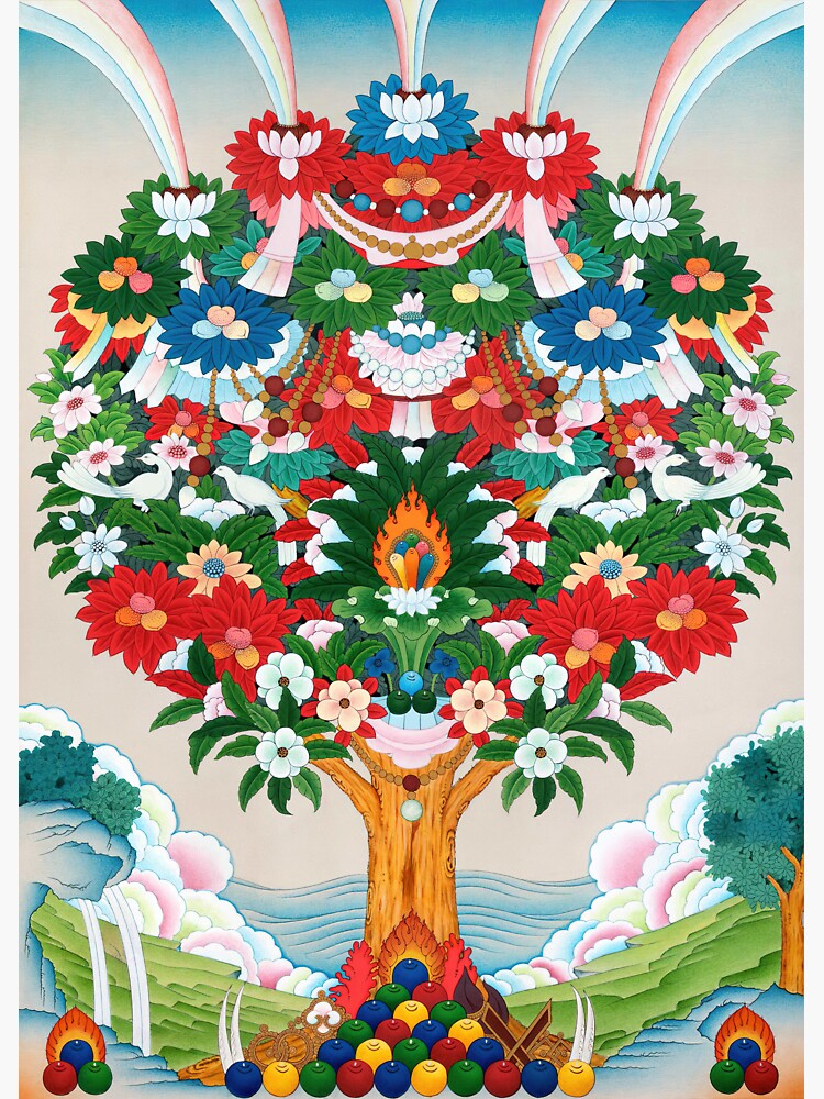 "Wish fulfilling Tree Seven Jewels Of Enlightenment Tree Thangka ...